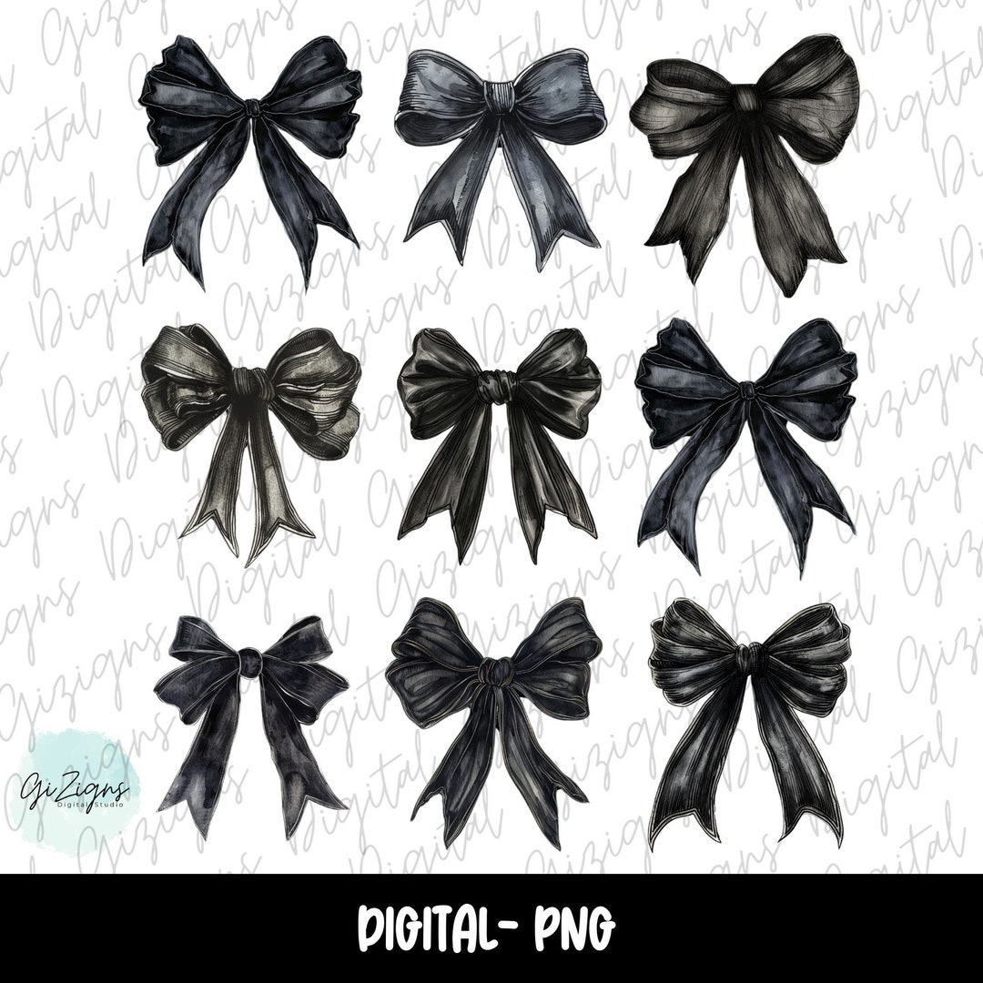 Trendy Black Bow Dark Coquette PNG Bundle, Black Coquette Bows, Ribbon ...