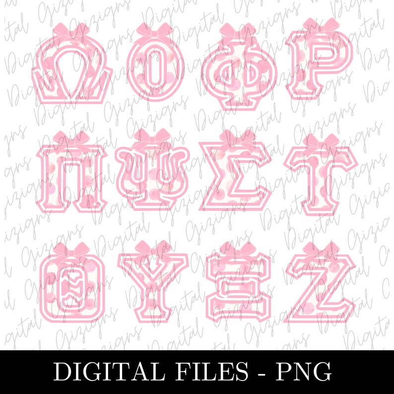 Pink Coquette Bow Greek Letters PNG, Greek Alphabet Letters, Cute Girly ...