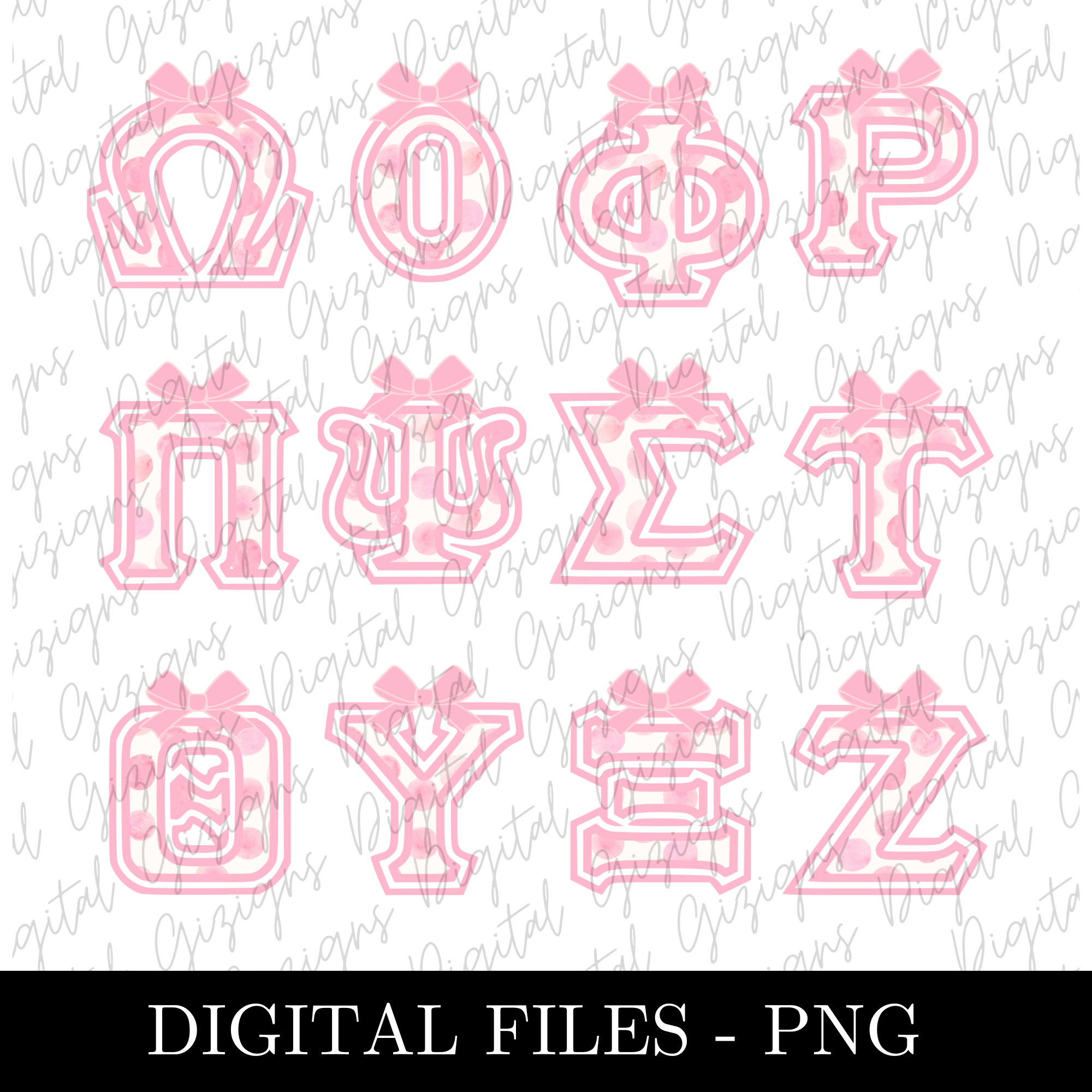 Pink Coquette Bow Greek Letters PNG, Greek Alphabet Letters, Cute Girly ...