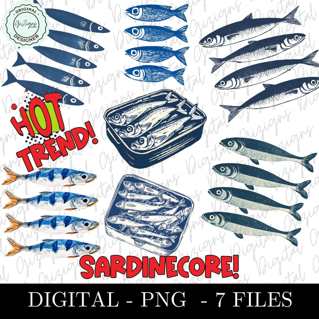 Hot Trend Sardine Png, Sardinecore Png, Sardine Clipart Bundle, Tin ...