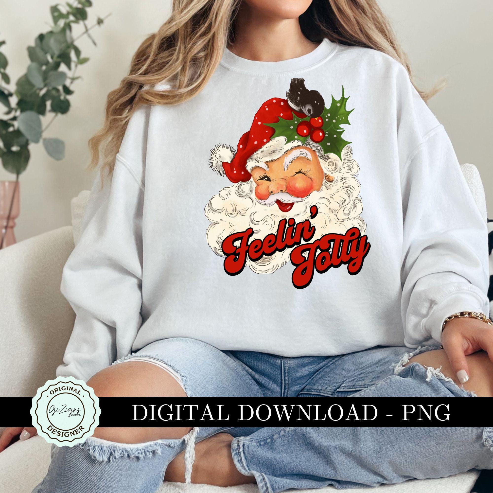 Vintage Jolly Santa PNG Clipart, Feelin' Jolly Christmas Retro Santa ...