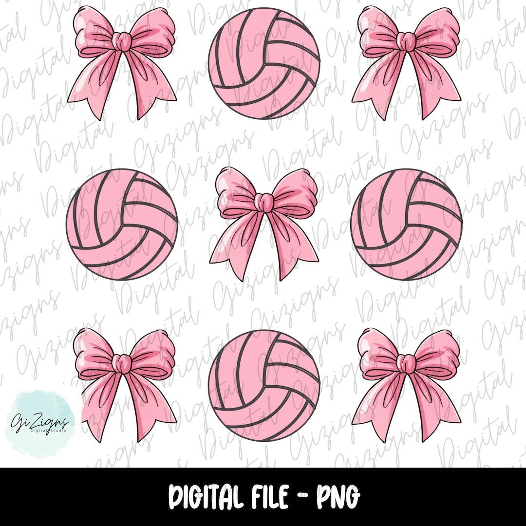 Trendy Pink Bow Coquette Volleyball PNG, Girlie Sports Clipart, Ribbon ...
