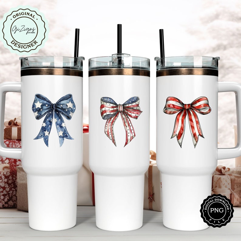 Coquette Bow PNG July 4 Patriotic Red White and Blue Bow Clipart Bundle ...