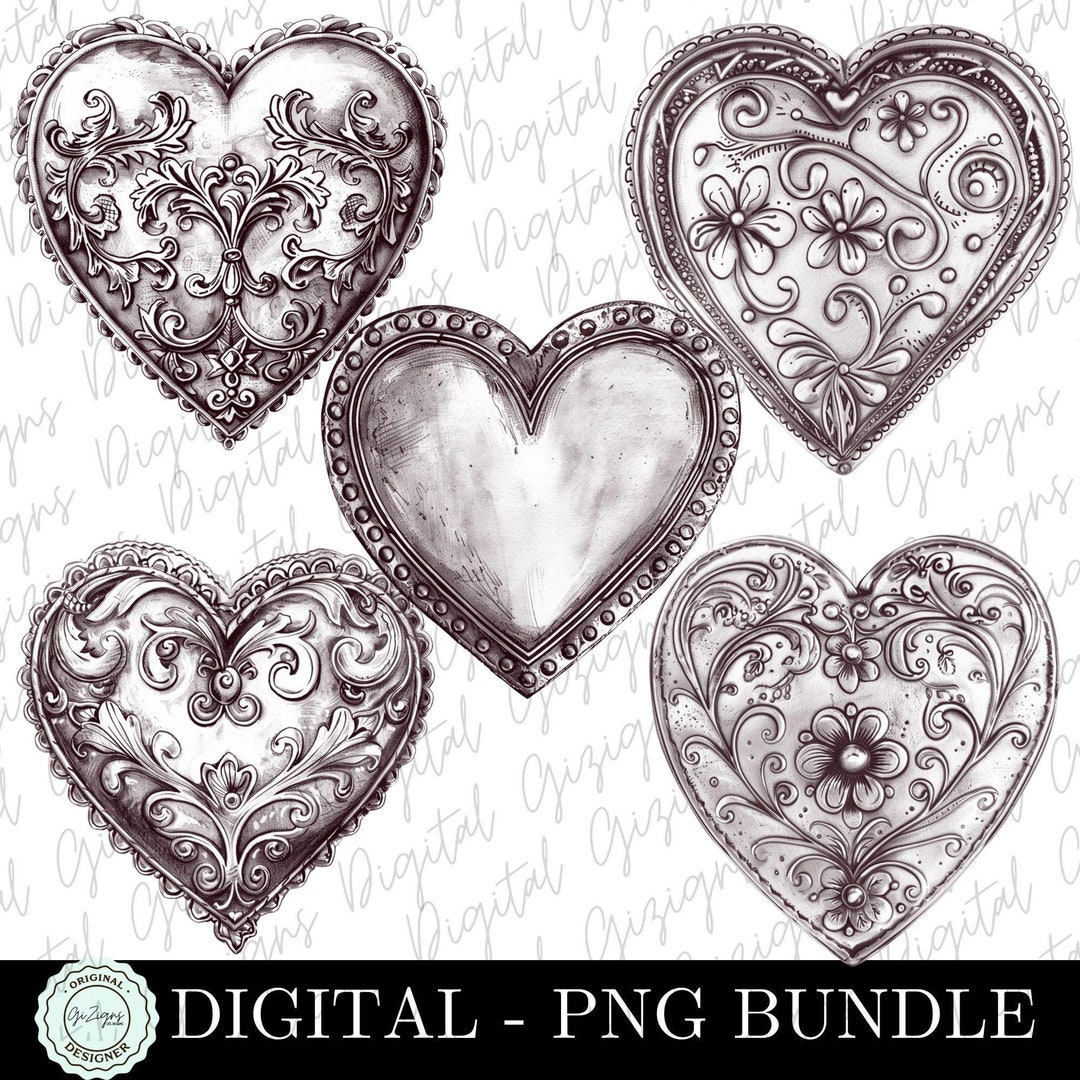 Trendy Country Western Concho Heart PNG Clipart Bundle, Watercolor ...