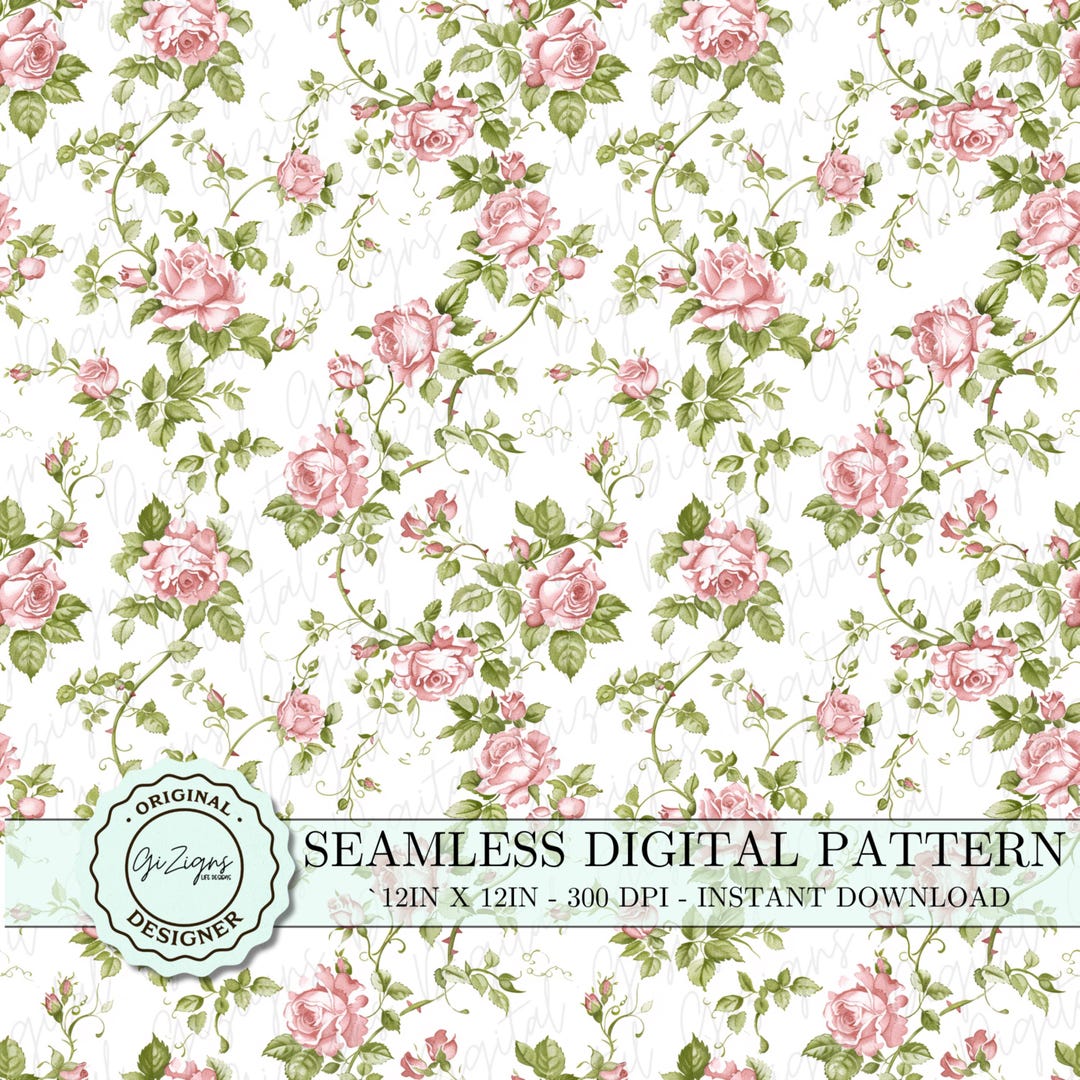 Vintage Pink Flower Seamless Pattern File, Seamless Floral Pink Design ...