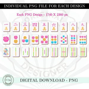 Trendy Mahjong Tile Set PNG Clipart, Pink Blue Mahjong Printable ...