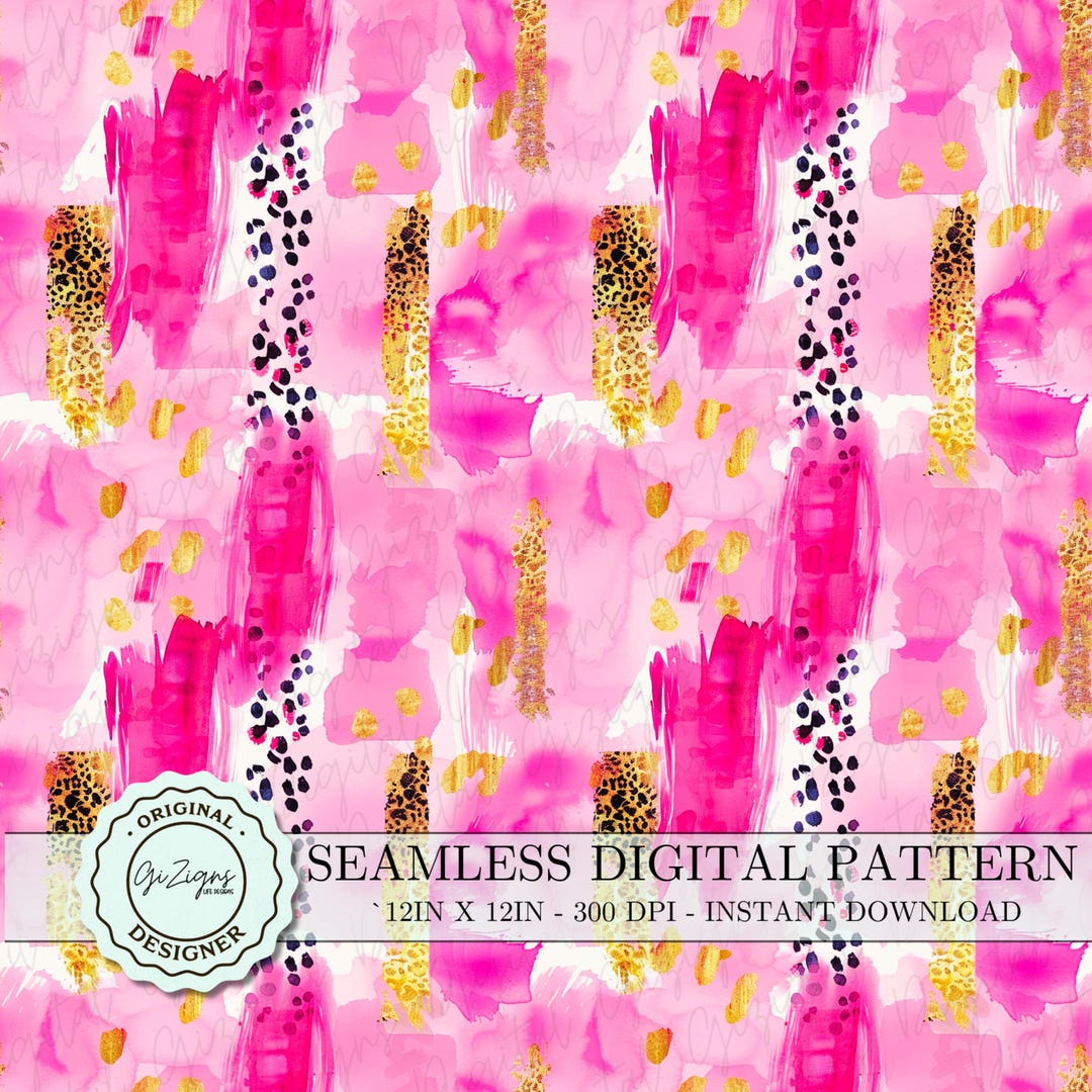 Trendy Watercolor Brushstrokes Background, Pink Gold Glitter Seamless ...