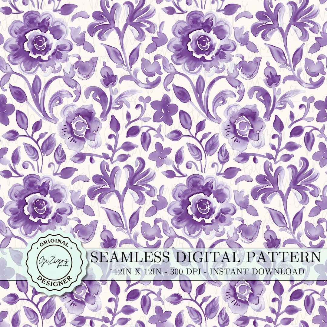 Vintage Purple Toile Seamless Pattern PNG, Purple Chinoiserie Seamless ...