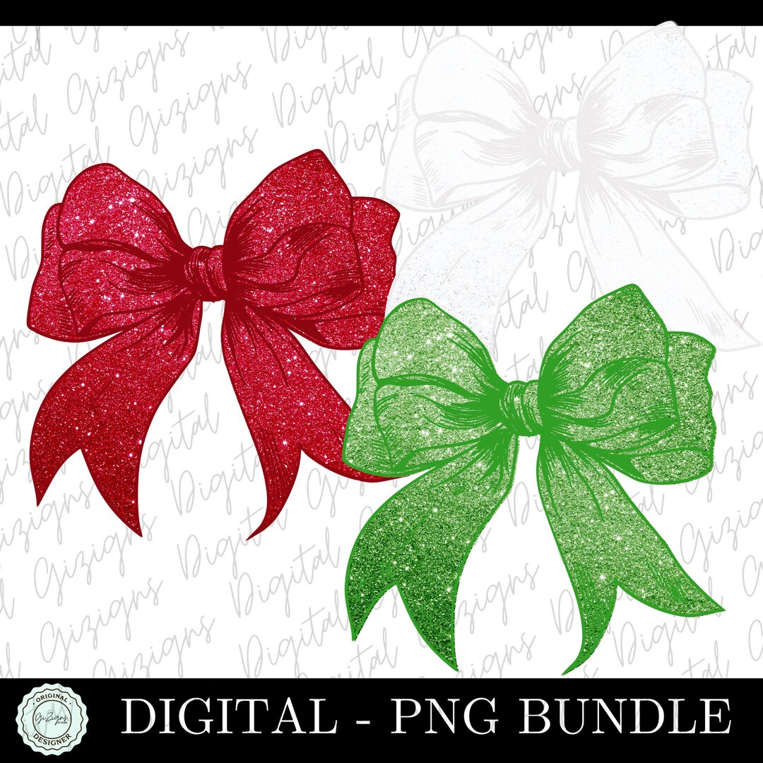 Glitter Christmas Bow Bundle PNG, Y2K Coquette Bows PNG Clipart, Red ...
