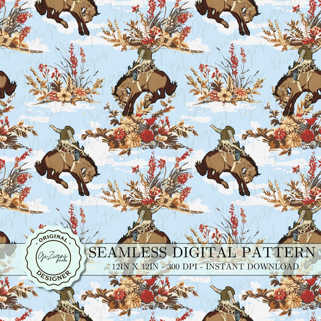 Light Blue Country Western Cowboy Pattern Digital Paper Country Wild ...
