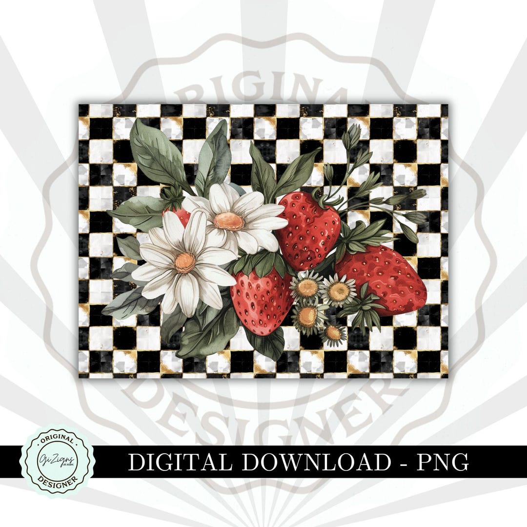 Strawberry Glass Cutting Board PNG, Designer Checker Flower Bread Board ...