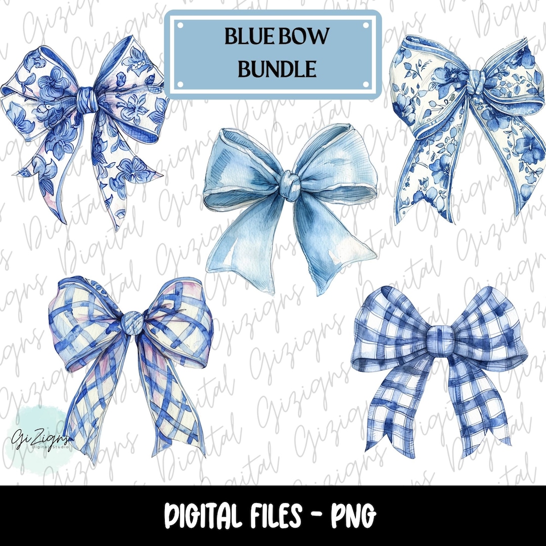 Trendy Bow Blue Coquette PNG Clipart Bundle, Coquette Bows, Ribbon ...