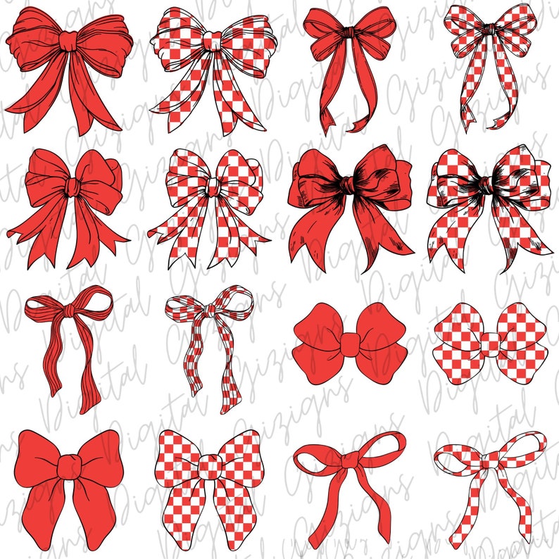 Red Checkered Bow Y2K Coquette PNG Clipart Bundle, Preppy Png ...