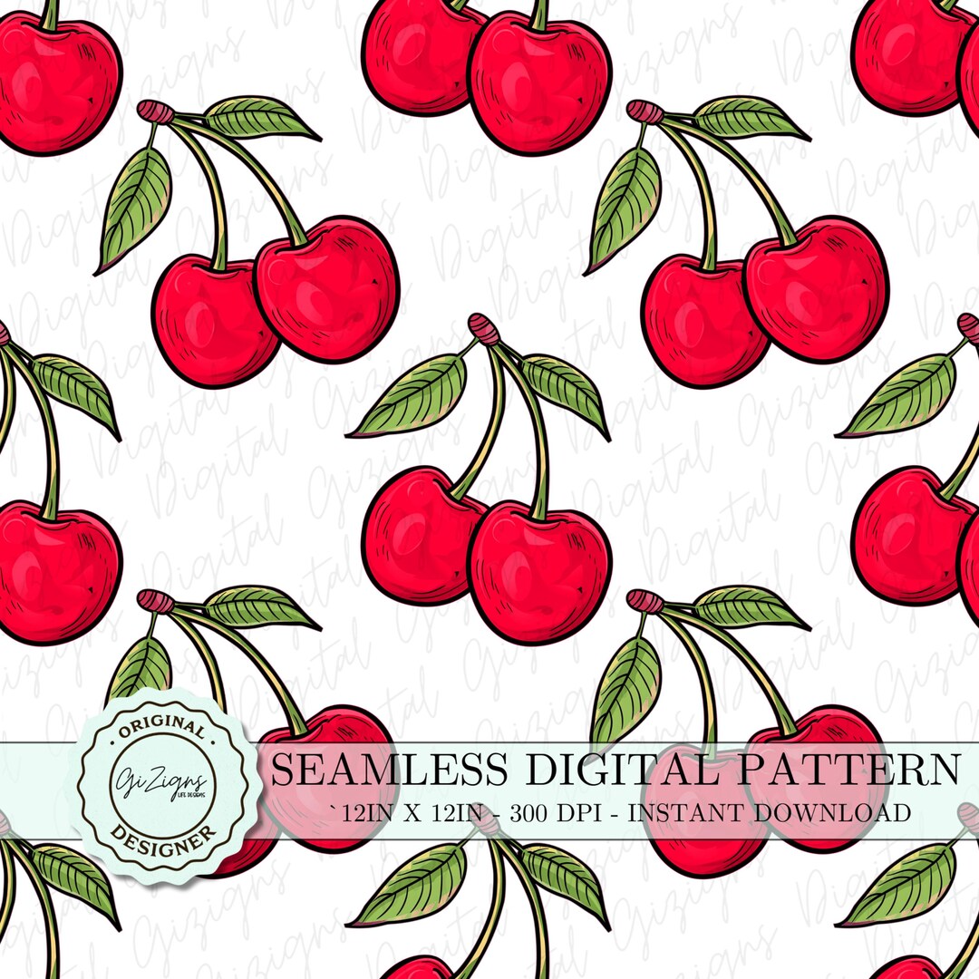 Trendy Cherry Seamless Pattern PNG, Red Cherries Digital Paper ...