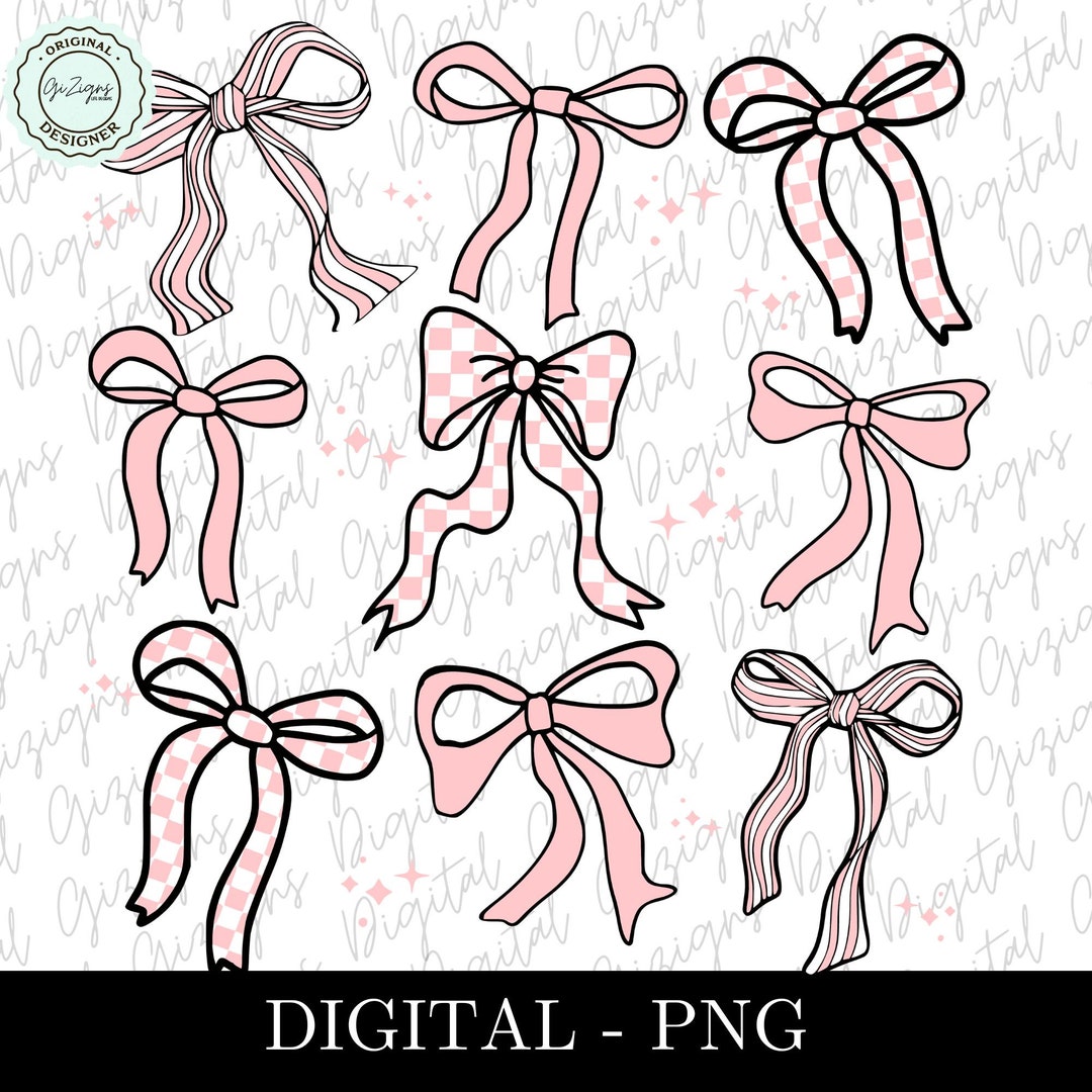 Pink and White Checkered Bow Coquette PNG Clipart Collage, Pink Preppy ...