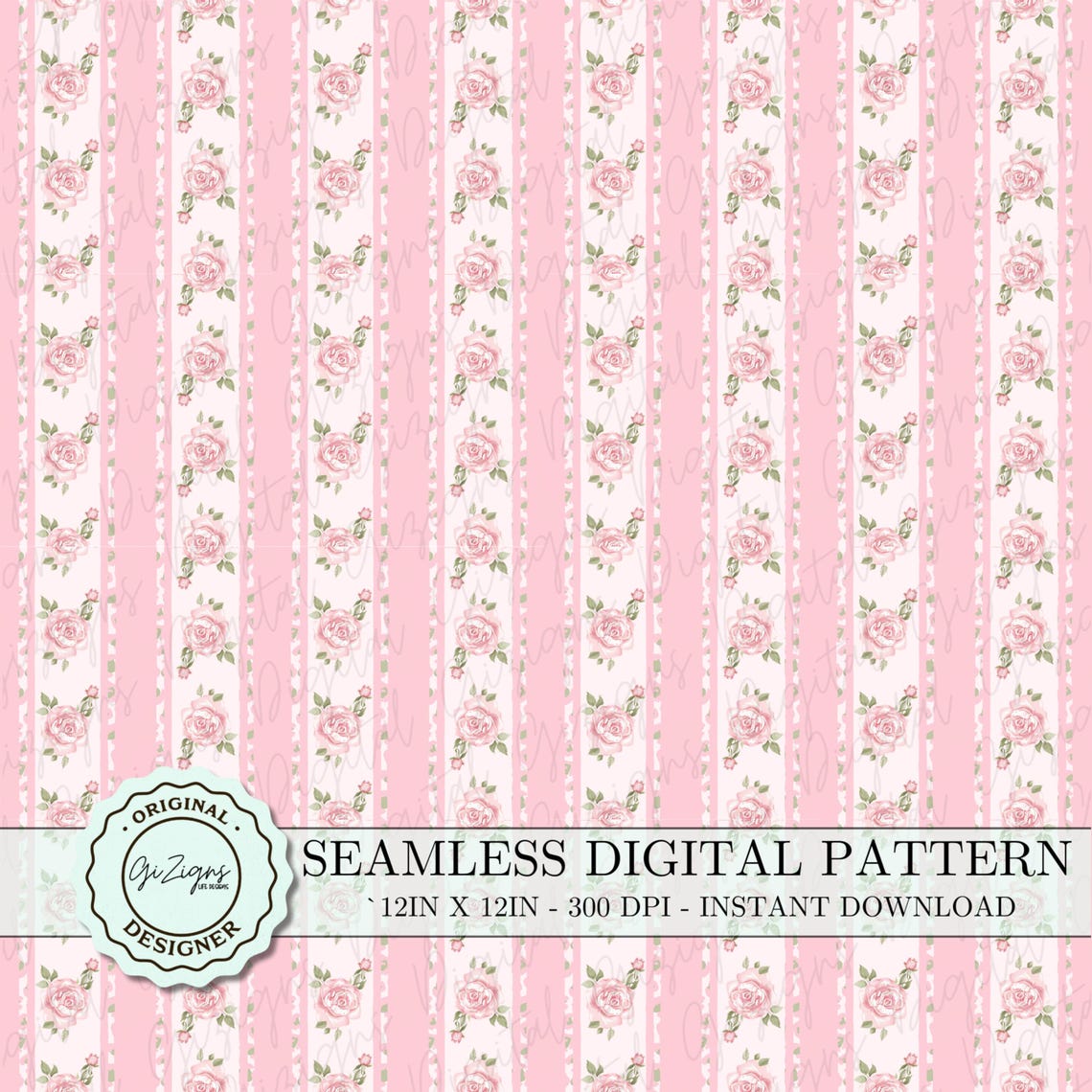 Vintage Floral Rose Pink Stripe Seamless Pattern PNG, Baby Pink Digital ...