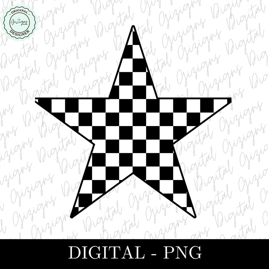 Retro Checkered Star PNG Clipart, Checkerboard Star Sublimination Design, Preppy Racetrack Star ...