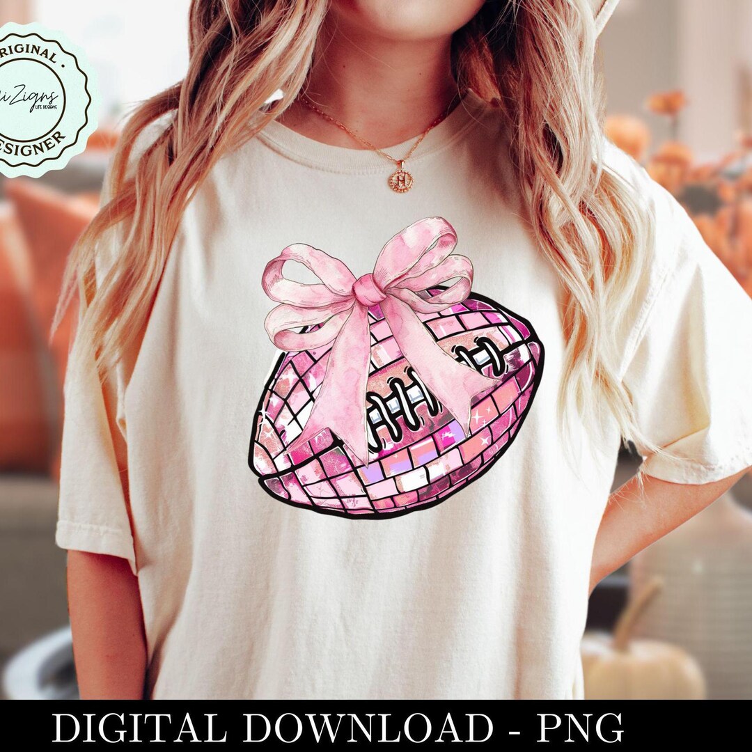 Trendy Pink Coquette Football PNG, Pink Bow Disco Ball Football PNG ...