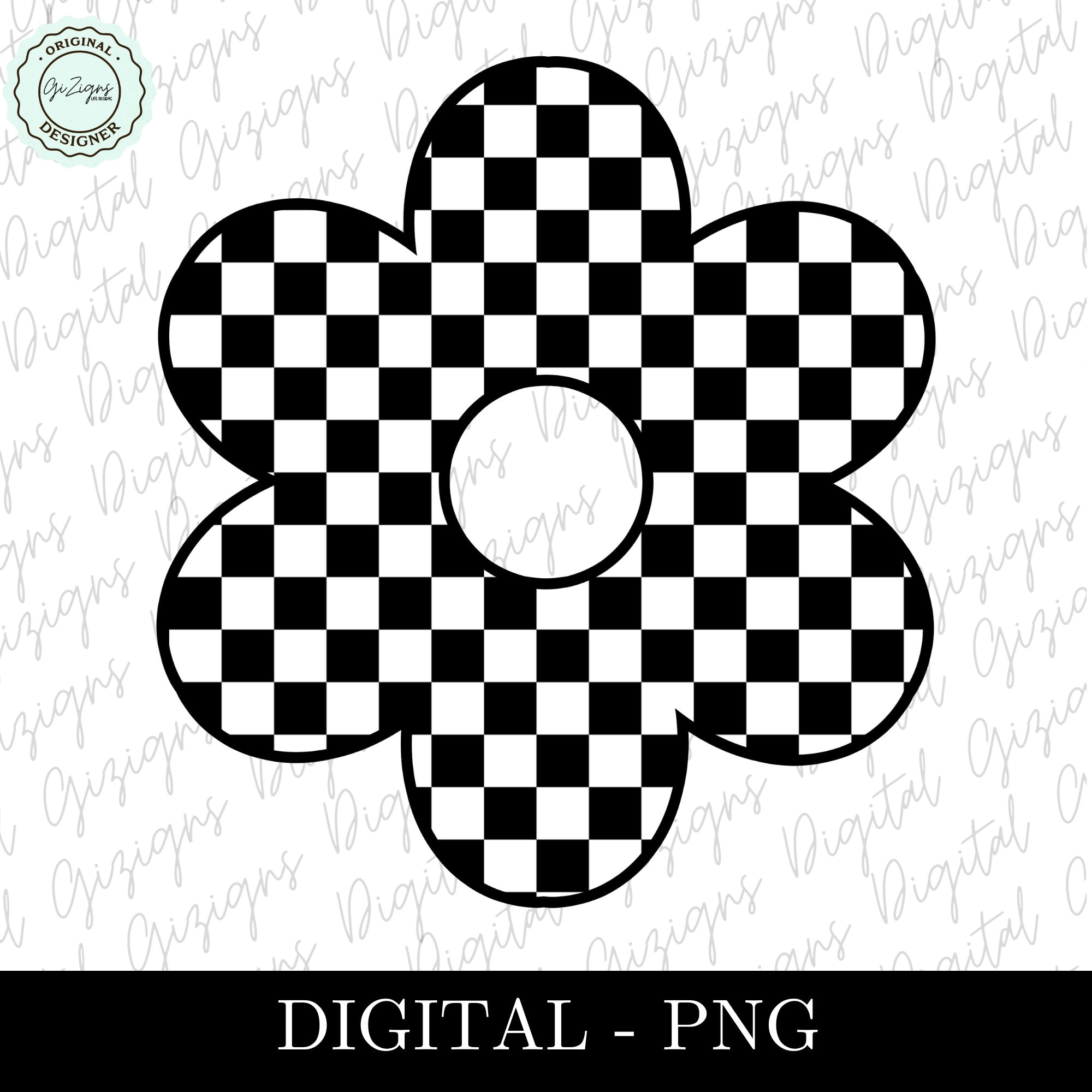 Retro Checkered Flower PNG Clipart, Checkerboard Flower Sublimination ...