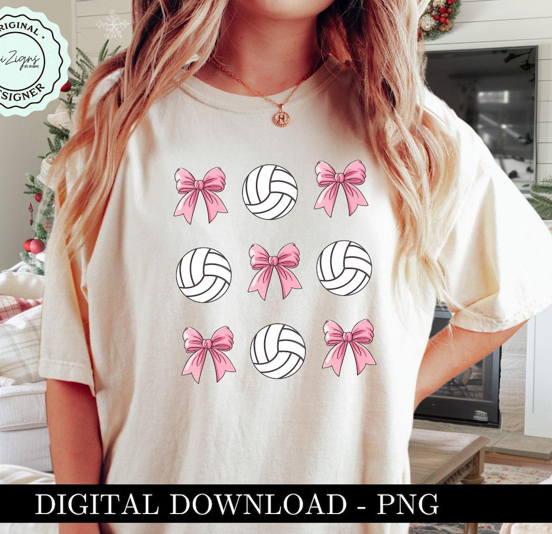 Trendy Pink Bow Coquette Volleyball PNG, Girlie Sports Clipart, Ribbon ...