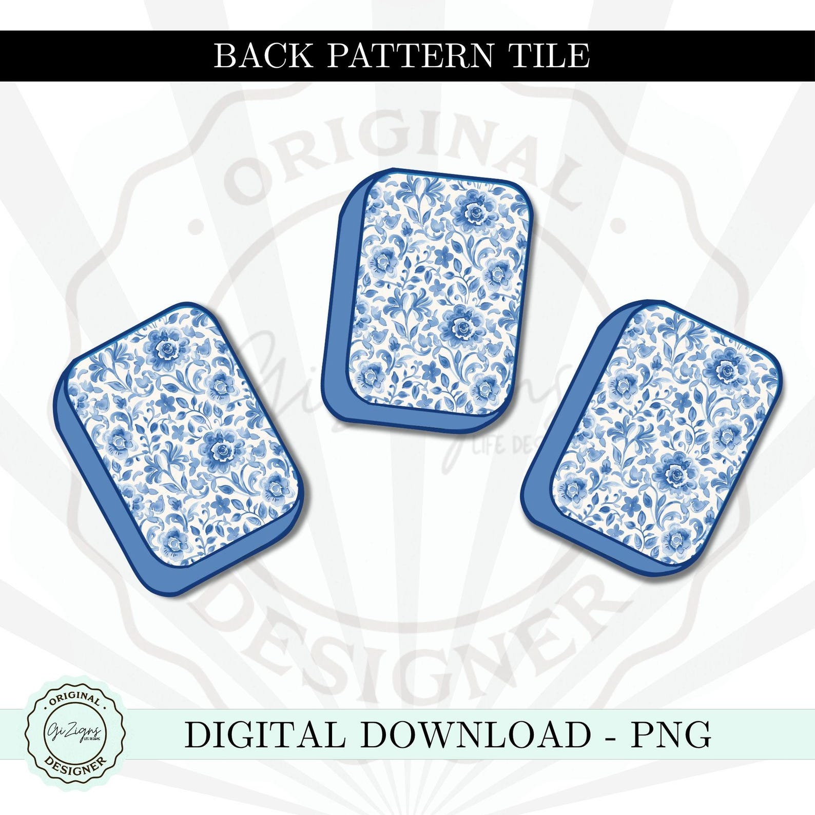 Blue Toile Mahjong Tile Set PNG Clipart, Chinoiserie Mahjong Digital ...