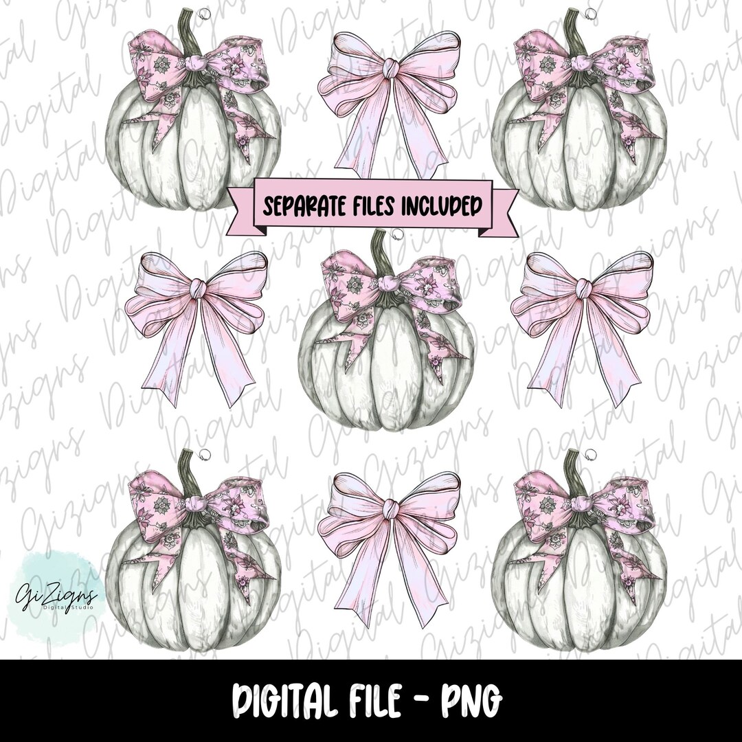 Trendy Pink Bow Coquette Pumpkin PNG Clipart Bundle, Girlie Halloween ...