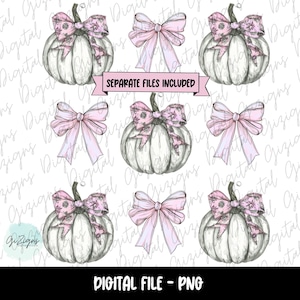 Trendy Pink Bow Coquette Pumpkin PNG Clipart Bundle, Girlie Halloween ...
