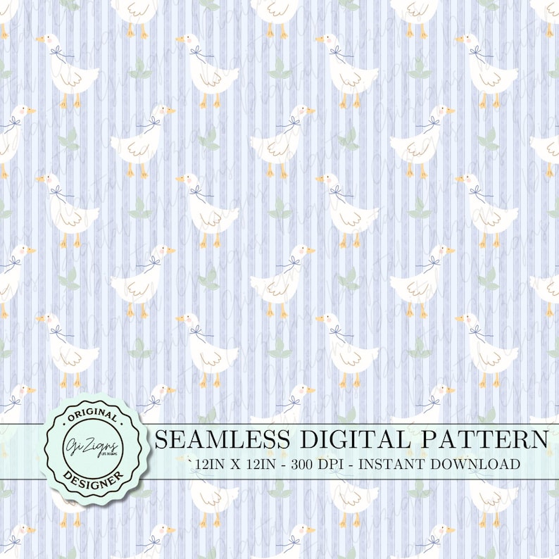 Goose Seamless Pattern PNG SVG, Cute Goose Patten, Blue Silly Goose ...