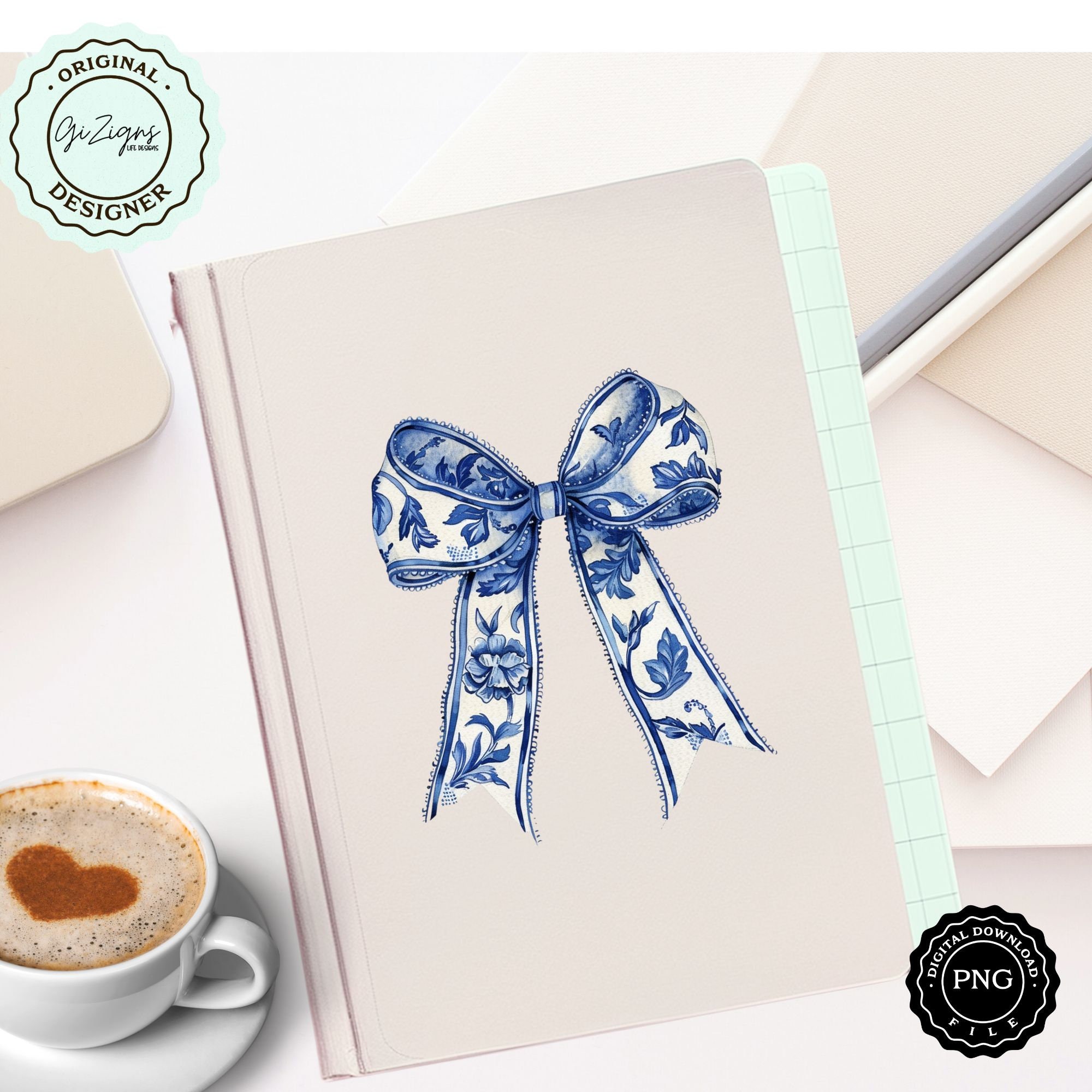 Trendy Blue Floral Bow Coquette PNG Clipart, Coquette Bows Bundle ...