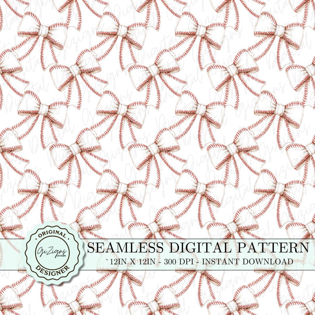 Baseball Seamless Pattern PNG SVG, Coquette Baseball Bow Baseball PNG ...