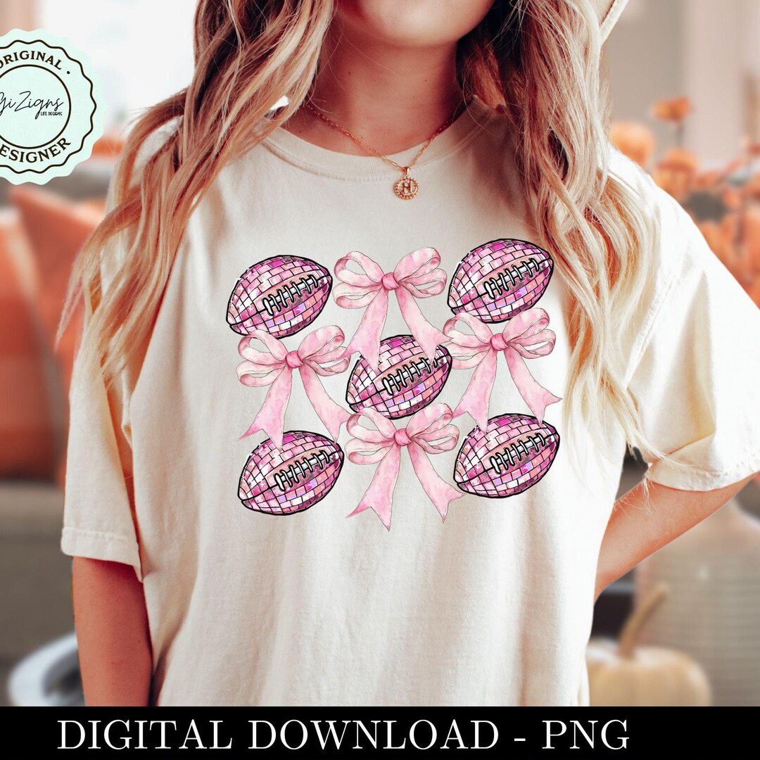 Trendy Pink Coquette Football PNG Collage, Pink Bow Disco Ball Football ...