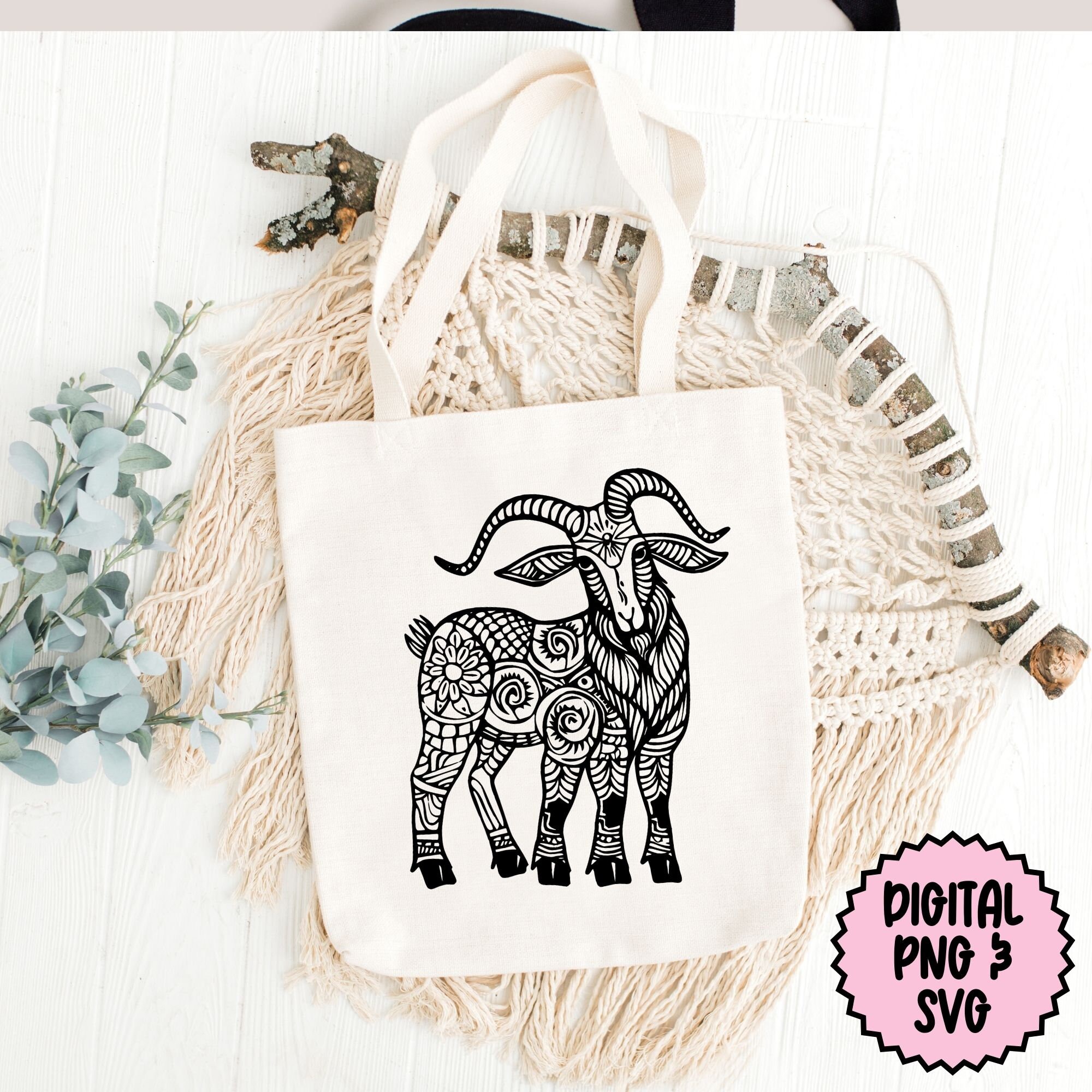 Zentangle Goat SVG, Cricut Vector Mandala PNG Clipart Coloring Page ...
