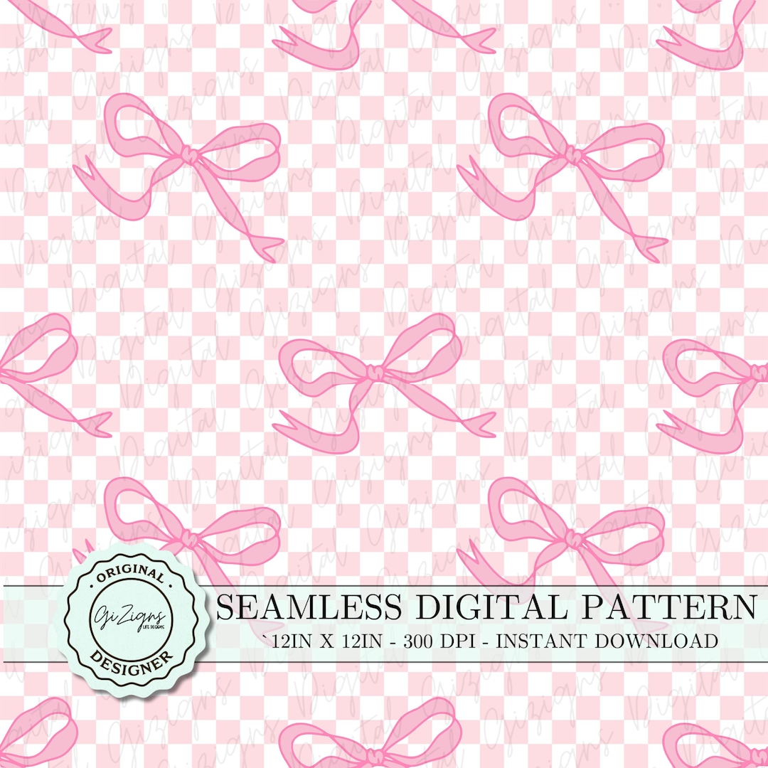 Coquette Pink Bow Seamless Pattern PNG SVG, Coquette Bow Checkerboard ...