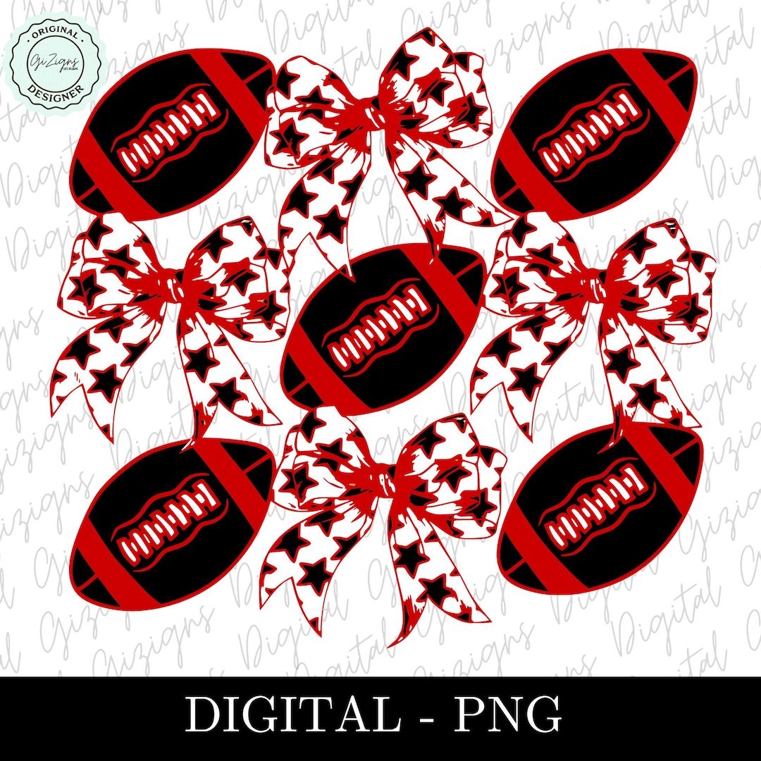 Coquette Football PNG, Red and Black Football Clipart Bow PNG, Game Day ...