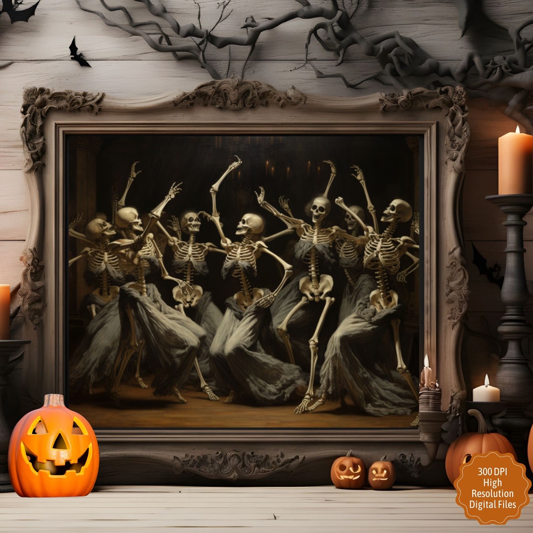 Halloween Dancing Skeleton Poster Digital Art Print, Creepy Skeleton ...