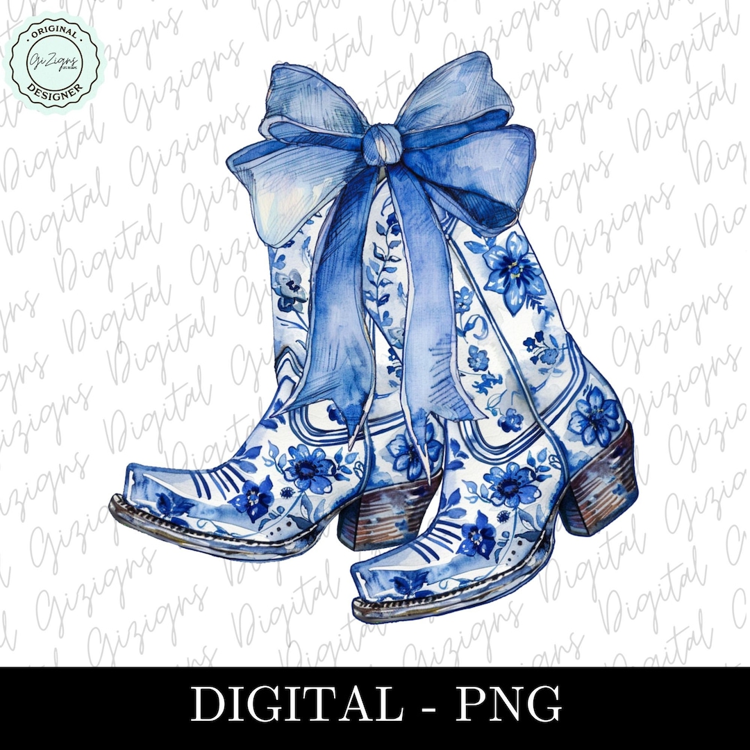 Blue and White Coastal Cowgirl PNG, Coquette Blue Chinoiserie Floral ...