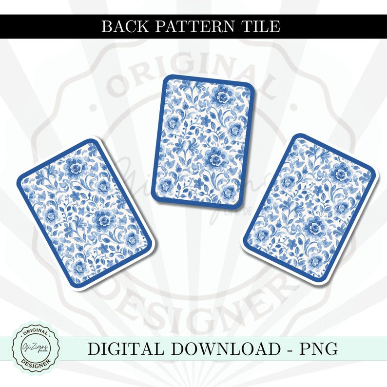 Mahjong Printable PNG, Blue Toile Chinoiserie Mahjong Tile Clipart ...