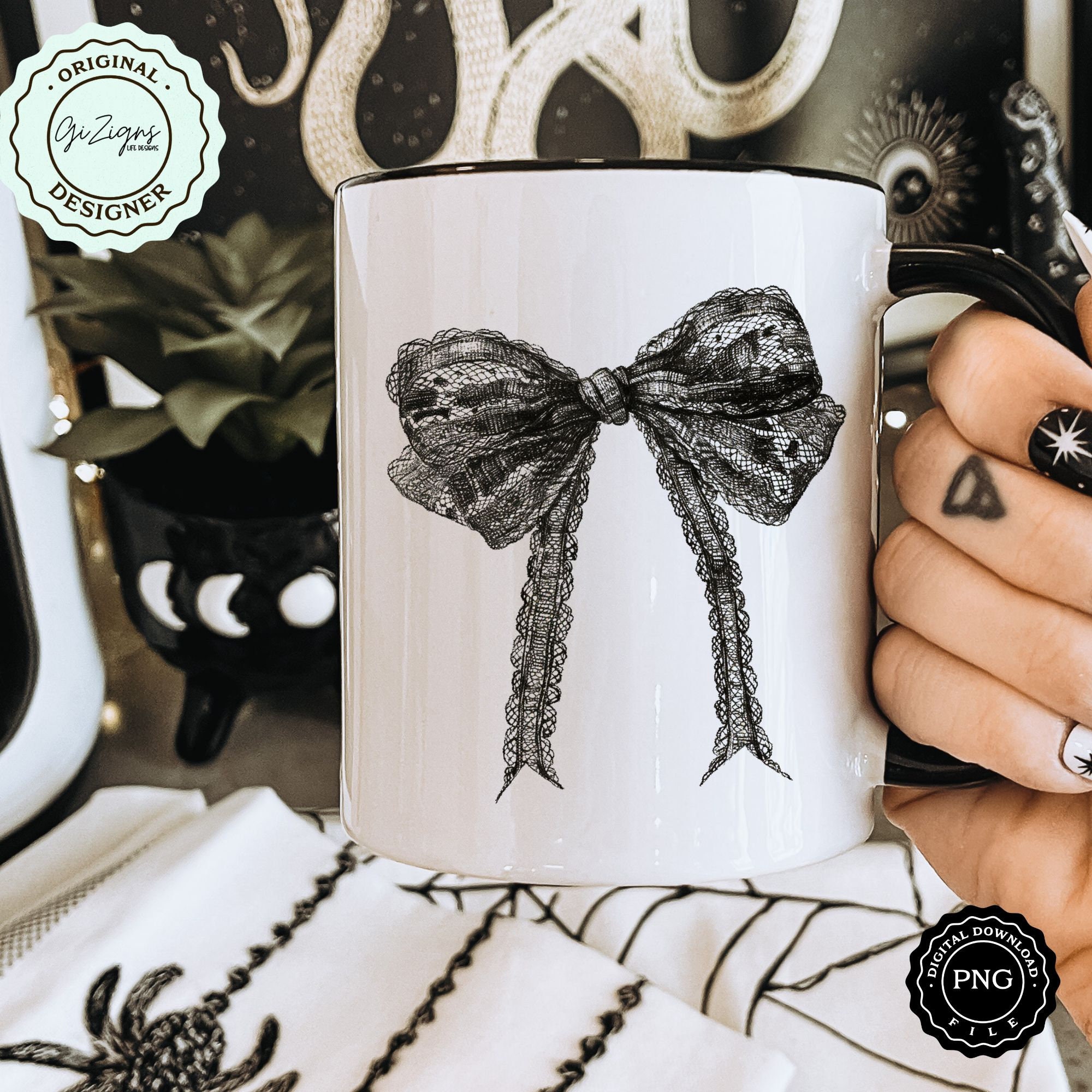 Lace Bow Dark Coquette PNG Bundle, Coquette Bows, Crochet Ribbon Black ...