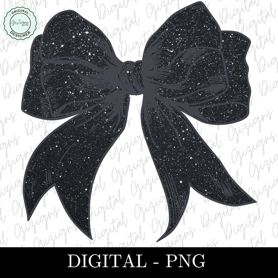 Glitter Black Bow PNG, Y2K Dark Coquette Bow PNG Clipart, Black Sparkle ...