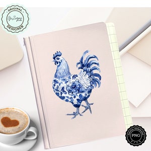 Trendy Blue Floral Chicken PNG Clipart, Blue Willow Clip Art, Delft ...