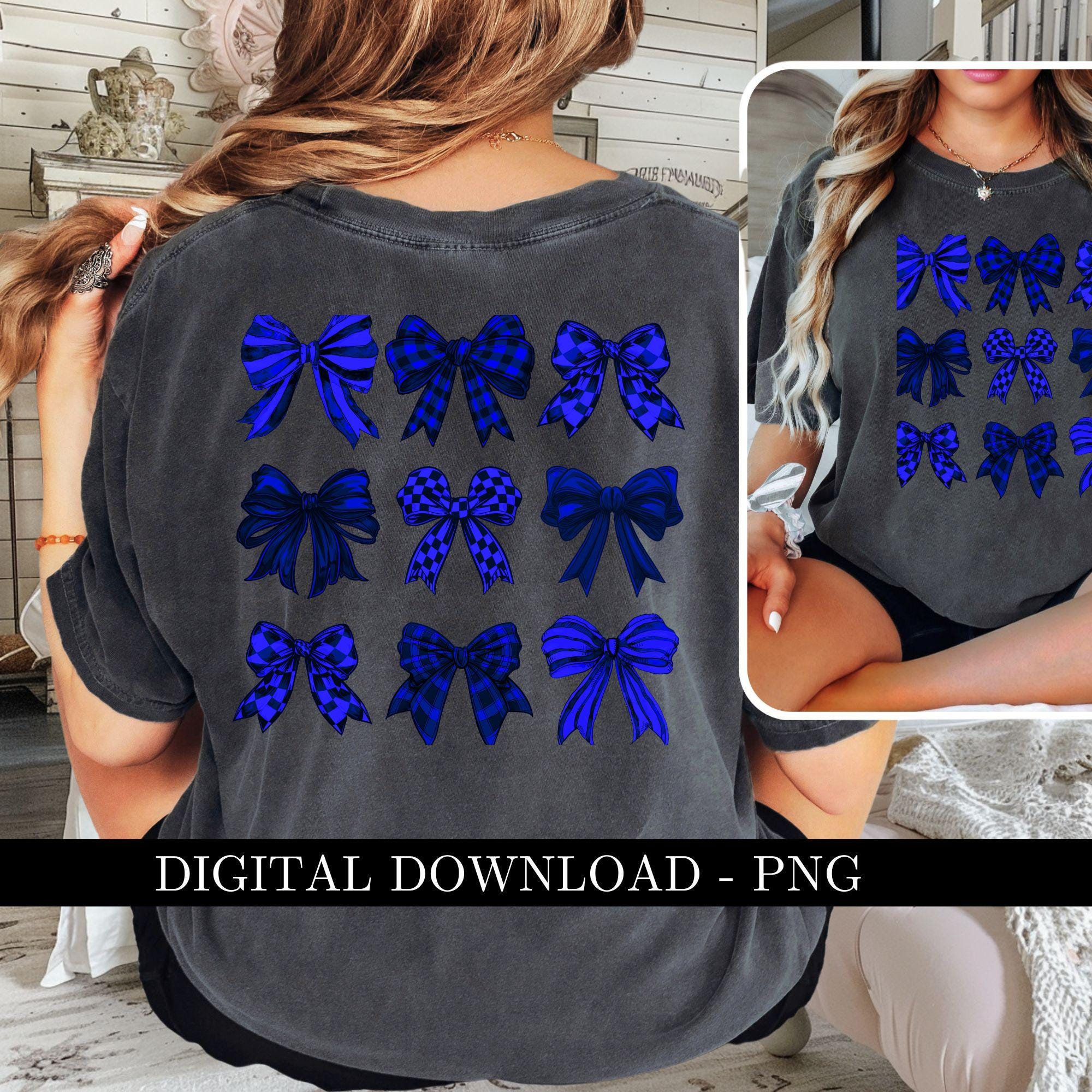 Bright Neon Blue Checkered Bow Dark Coquette PNG Clipart Collage ...