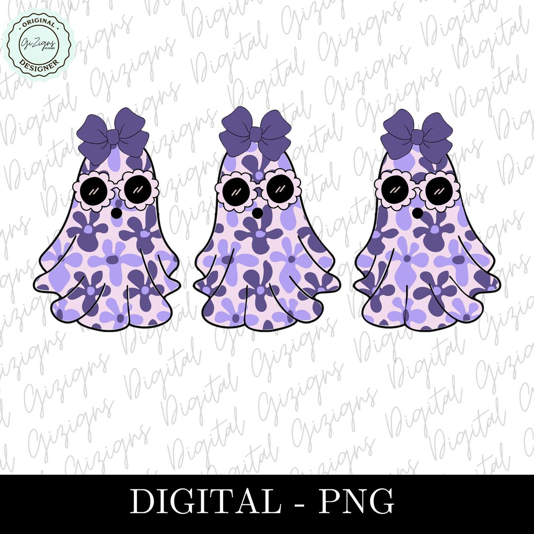 Cute Retro Hippie Purple Flower Dot Ghost PNG Coquette Halloween Png ...