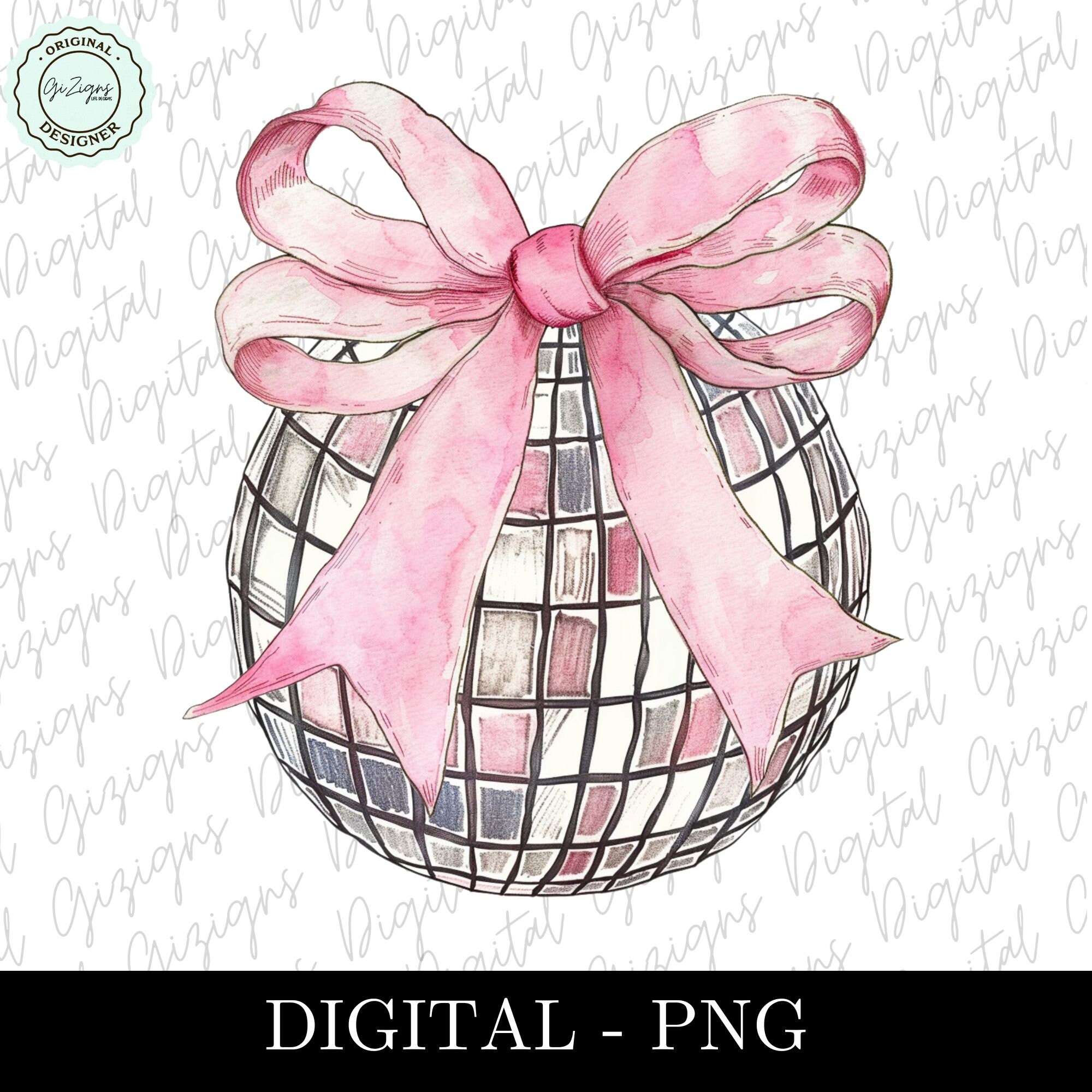 Trending Coquette Disco Ball PNG Clipart Graphic, Girly Pink Bow Clip ...