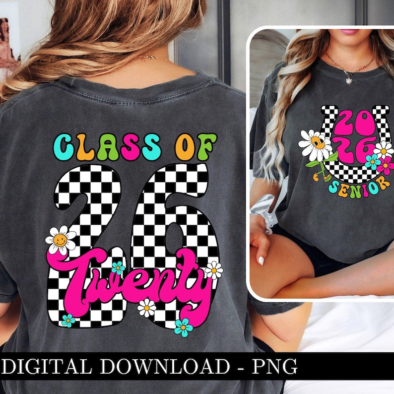 Senior 2026 PNG Clipart, Class of 2026 PNG Groovy Retro Checkered ...