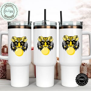 Black and Gold Tiger Blowing Bubble PNG, Coquette Bow Tiger Face PNG ...