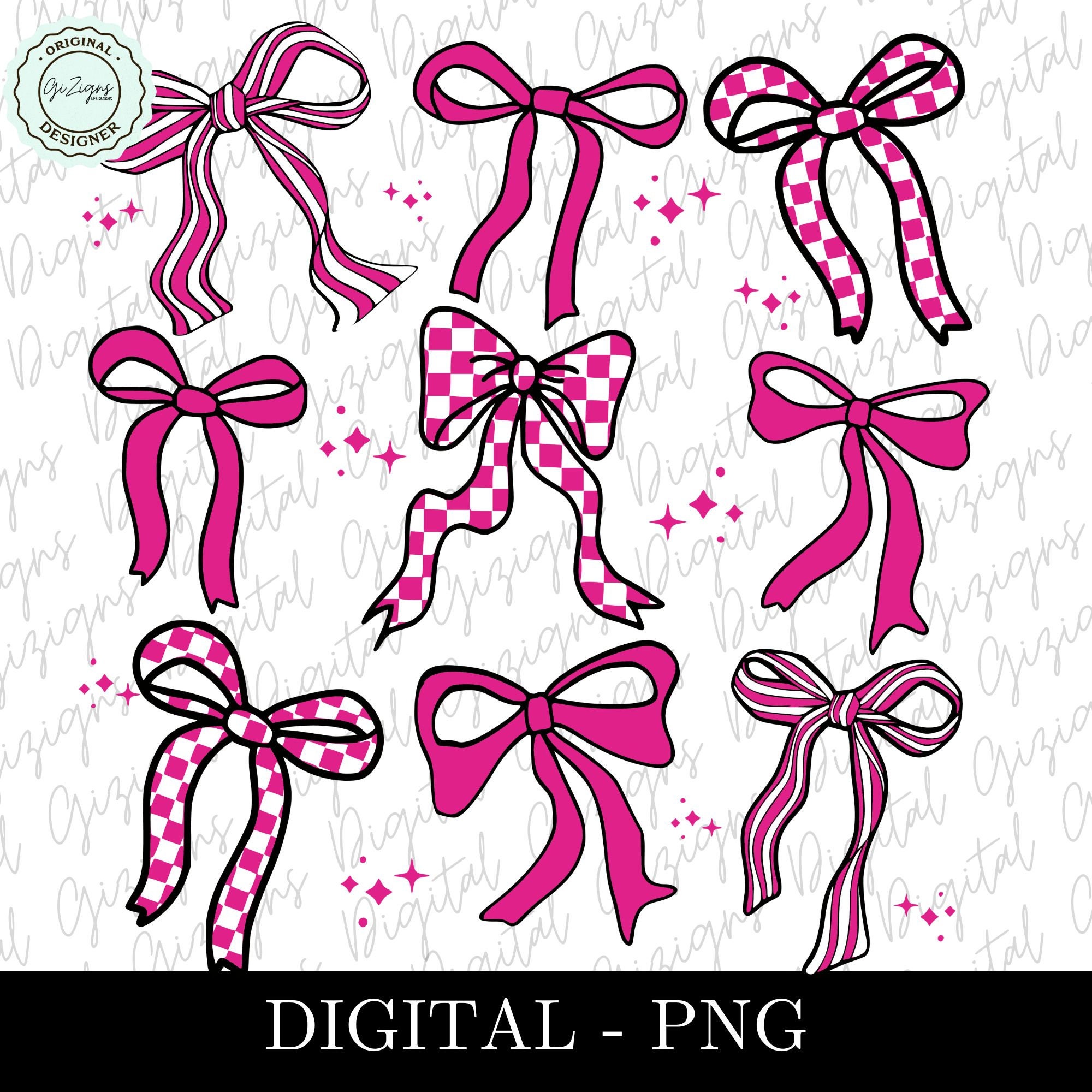 Hot Pink and White Checkered Bow Coquette PNG Clipart Collage, Fuschia ...