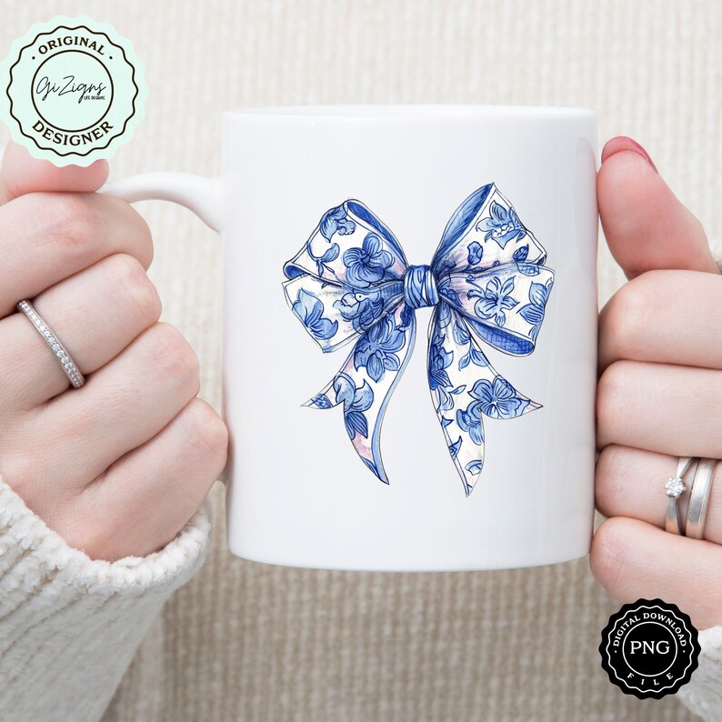 Trendy Blue Floral Bow Coquette PNG Clipart, Coquette Bows Bundle ...