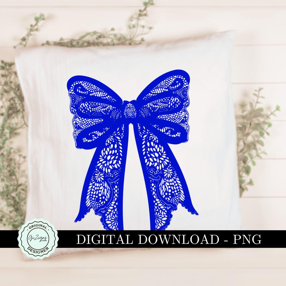 Trendy Lace Royal Blue Bow Dark Coquette PNG, Watercolor Coquette Bow ...
