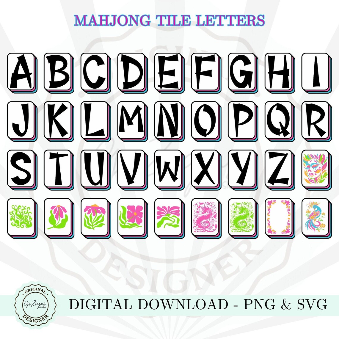 Mahjong Tile Letters PNG | Mahjong Alphabet | Chinese-inspired Letter ...
