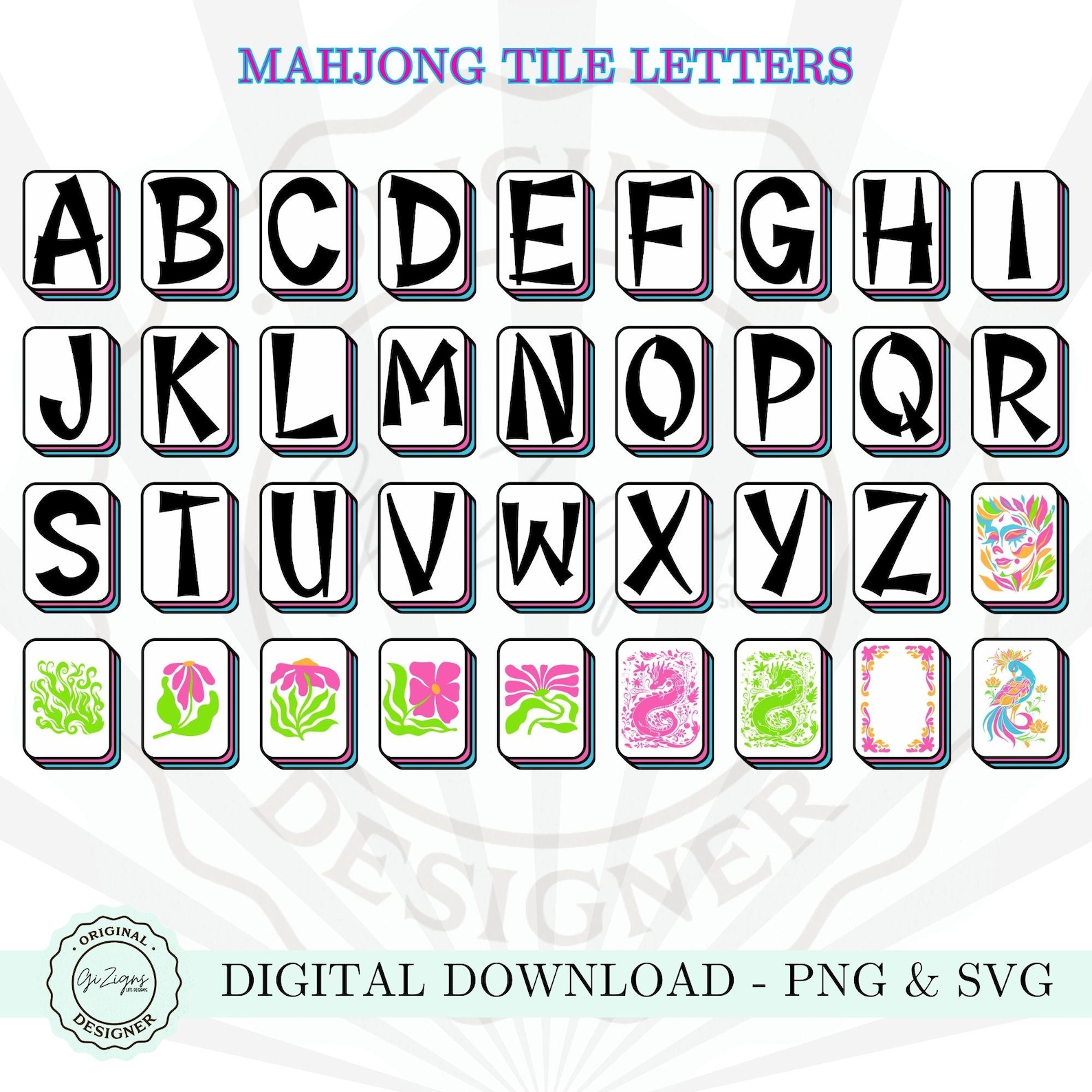 Mahjong Tile Letters PNG | Mahjong Alphabet | Chinese-inspired Letter ...